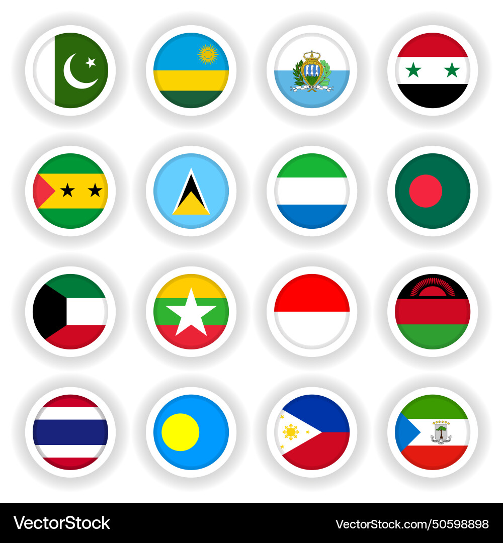 Country flags in round button Royalty Free Vector Image
