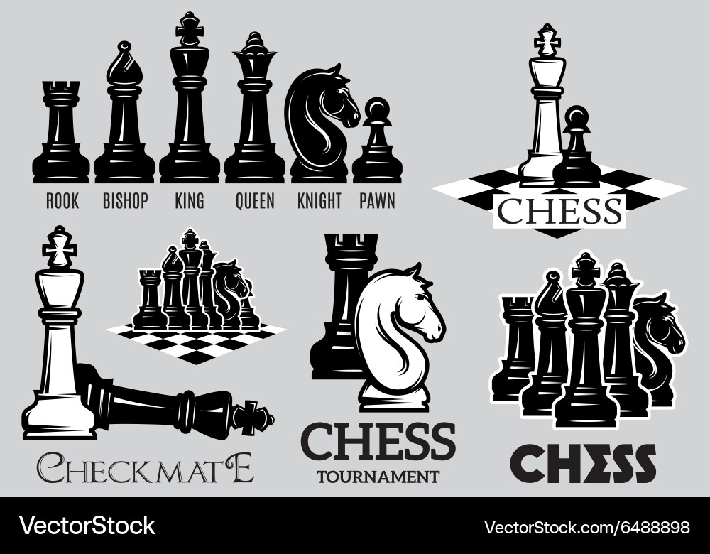 Set emblems and signs for the chess tournament Vector Image