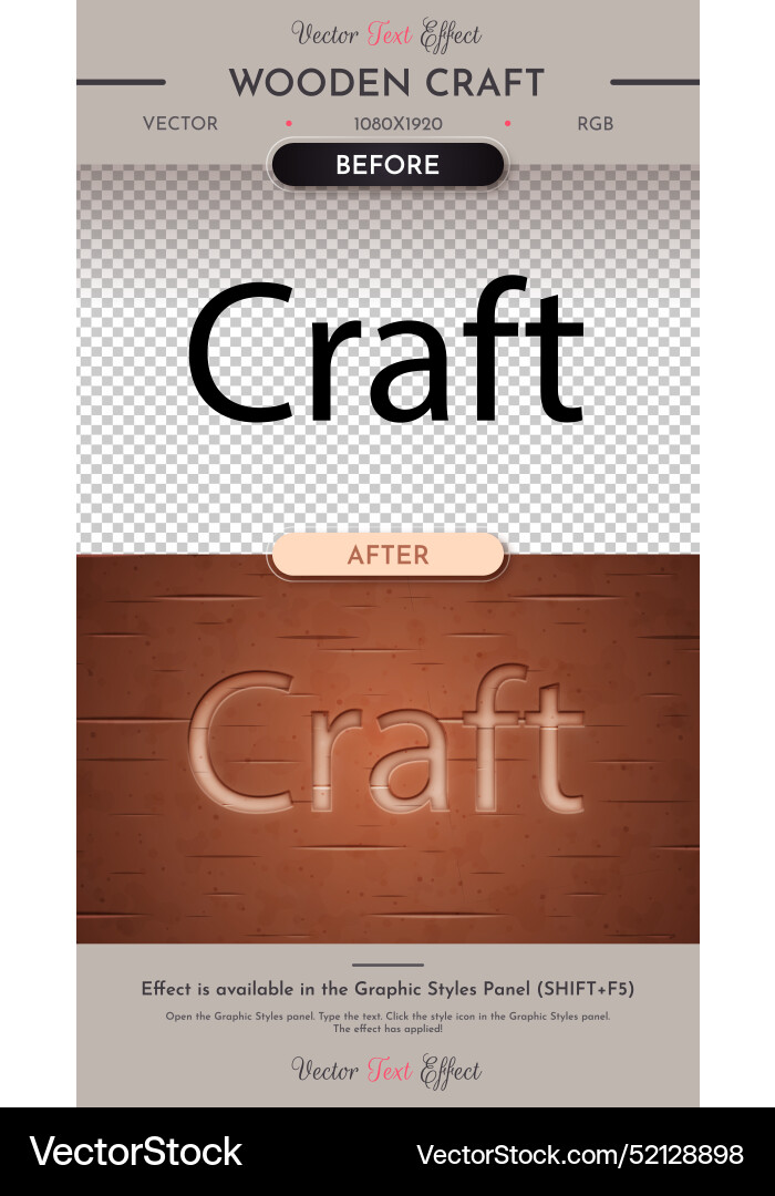 Wooden craft editable text effect graphic style Vector Image