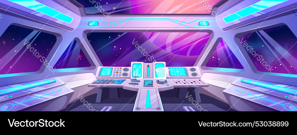 Futuristic spaceship cockpit interior Royalty Free Vector