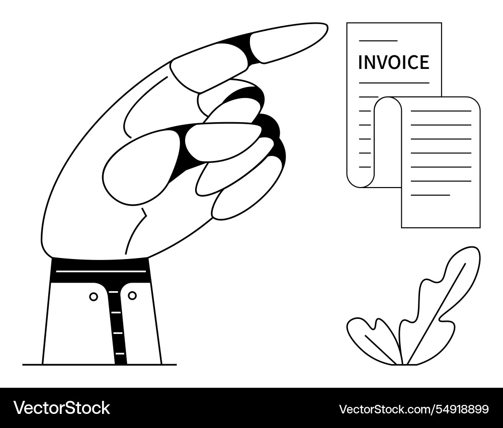 Hand gesturing toward invoice with feather finance