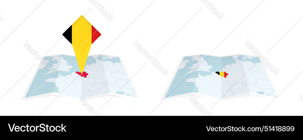Two versions of an belgium folded map one with a Vector Image