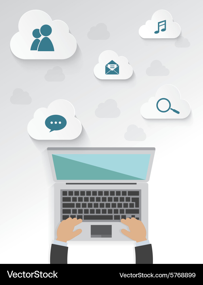 Workplace of icons with cloud for work isolated Vector Image