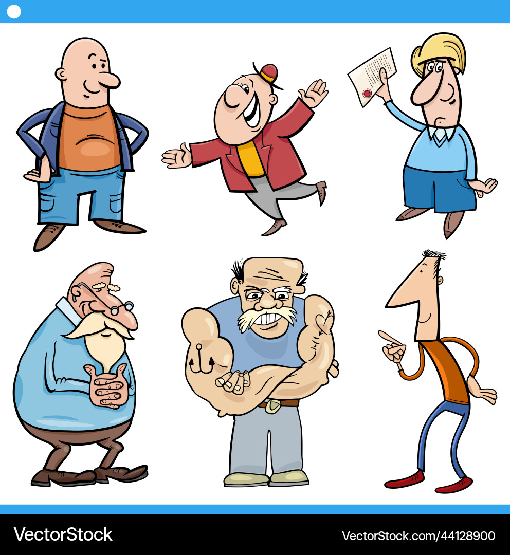 Cartoon funny men comic characters set Royalty Free Vector