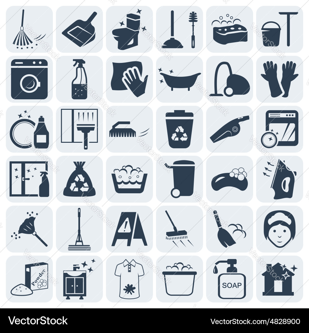 Cleaning and washing icon set Royalty Free Vector Image