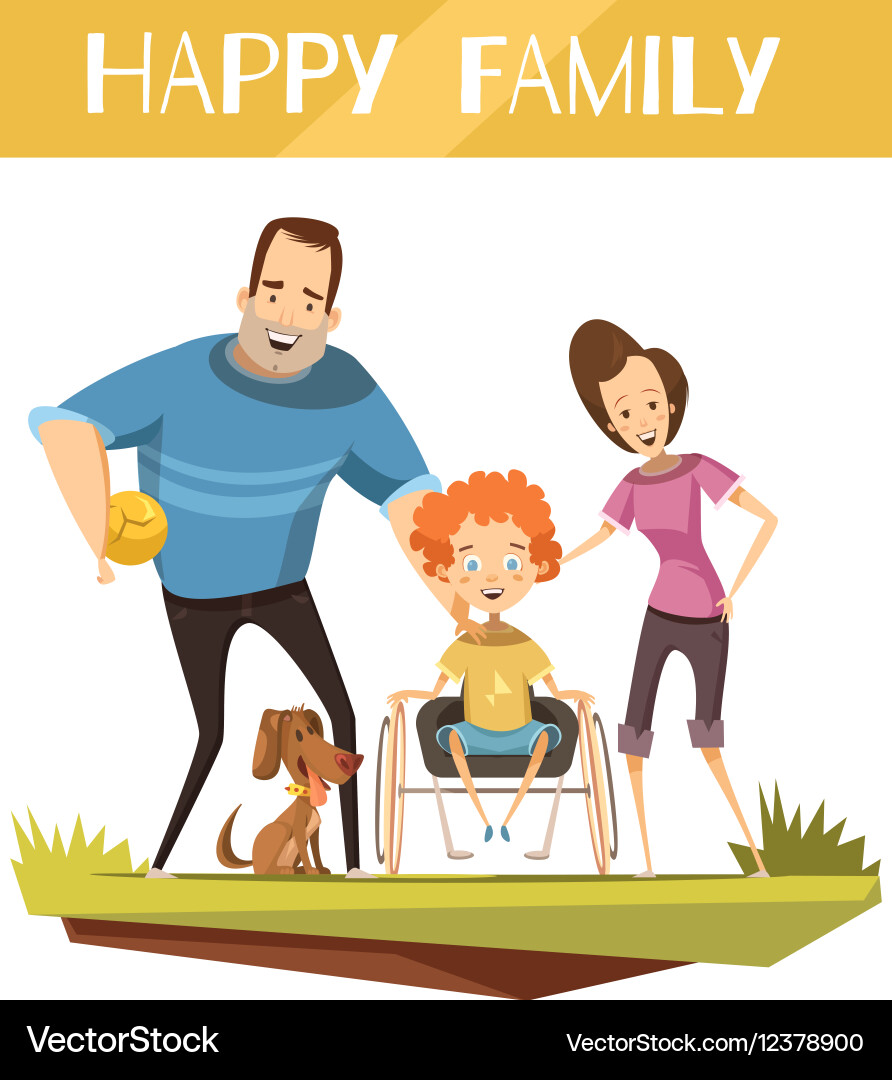 Happy family with disabled kid Royalty Free Vector Image