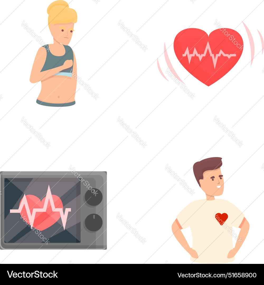 Heart problem icons set cartoon heartbeat Vector Image