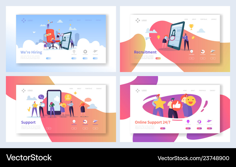 Recruitment Support Landing Page Set Royalty Free Vector