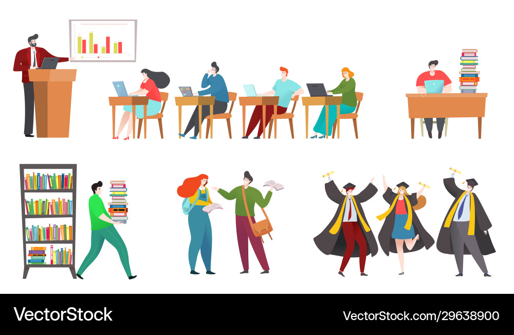 Student cartoon character people studying Vector Image