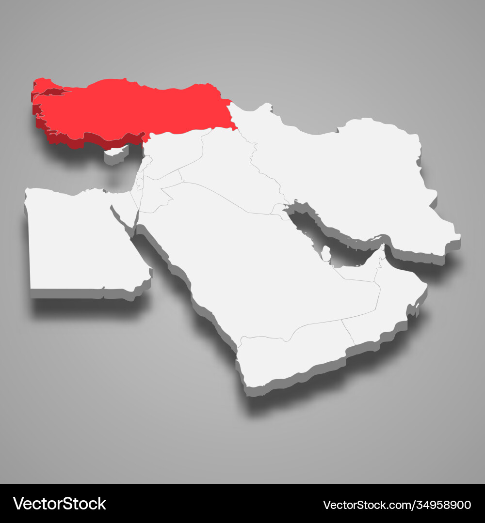Turkey country location within middle east 3d map Vector Image
