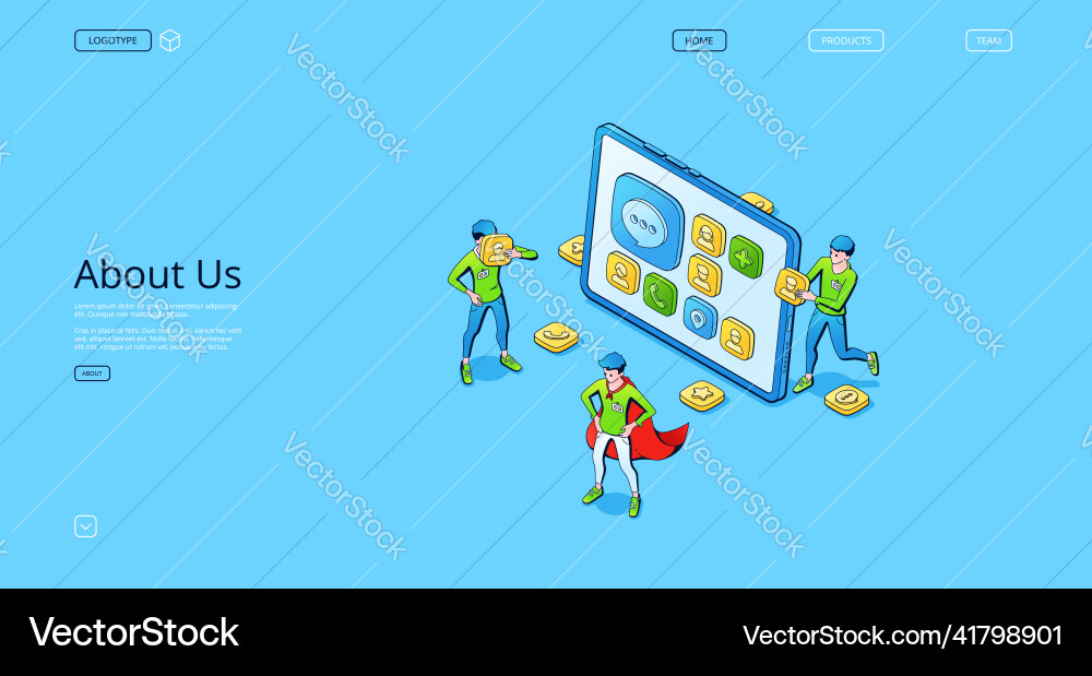 About us web page with company contacts Royalty Free Vector