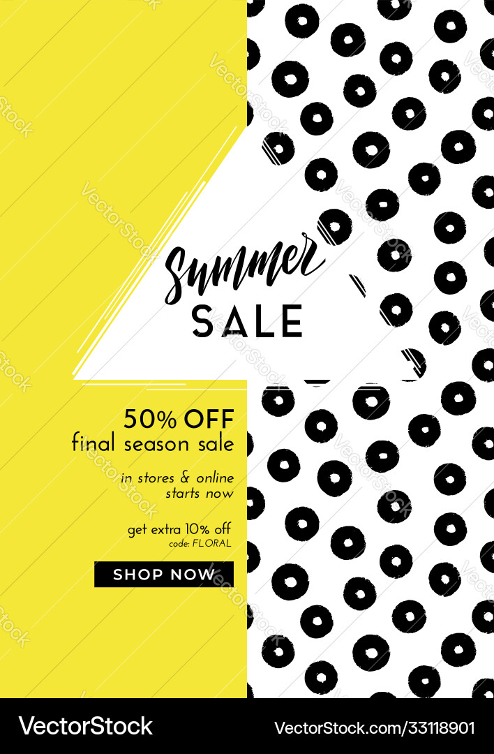 Bright yellow and fancy summer poster design Vector Image