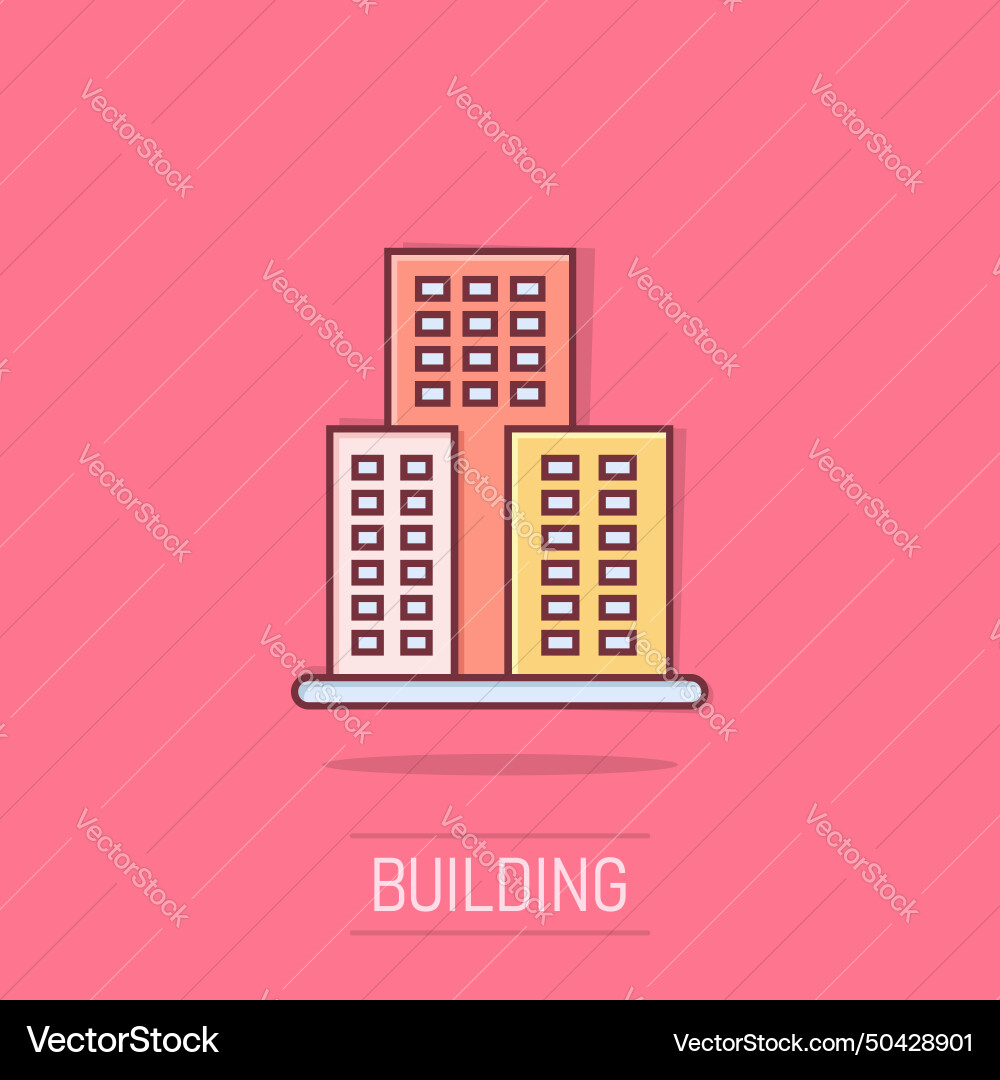 Building icon in comic style town skyscraper Vector Image
