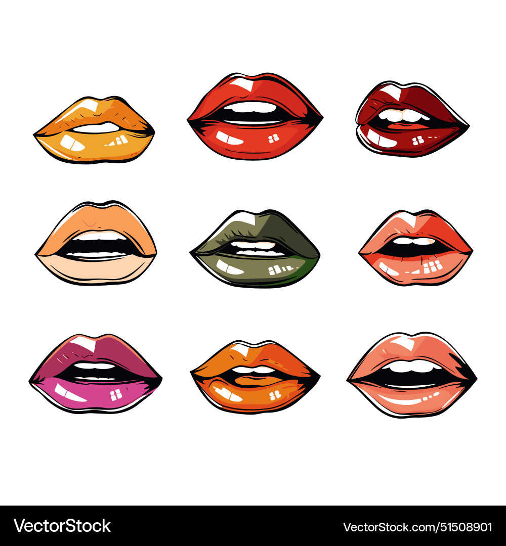 Collection colorful lip showing Royalty Free Vector Image