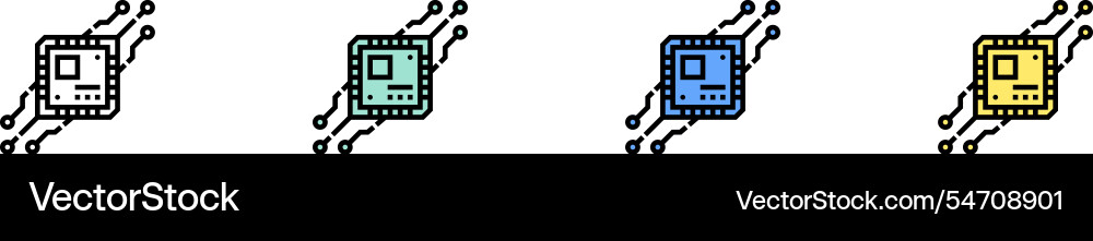 Cpu icon outline green blue and yellow style Vector Image