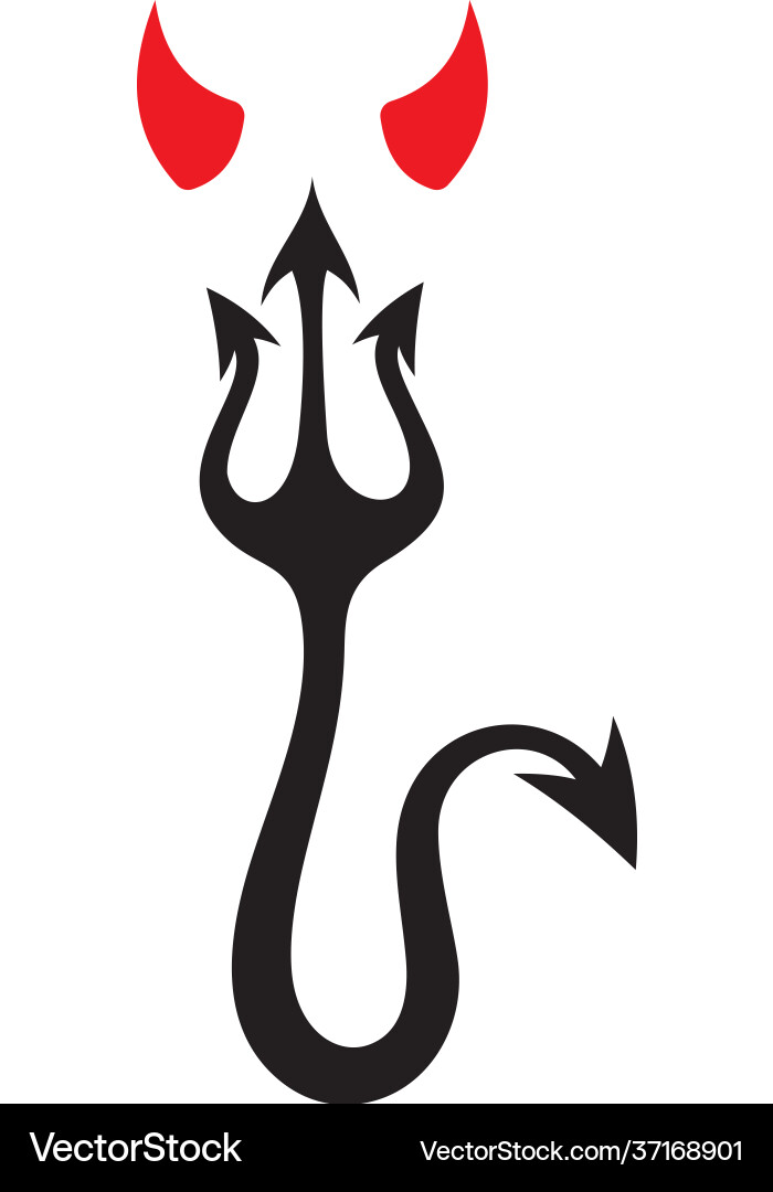 Pitchfork with devil horns and tail Royalty Free Vector