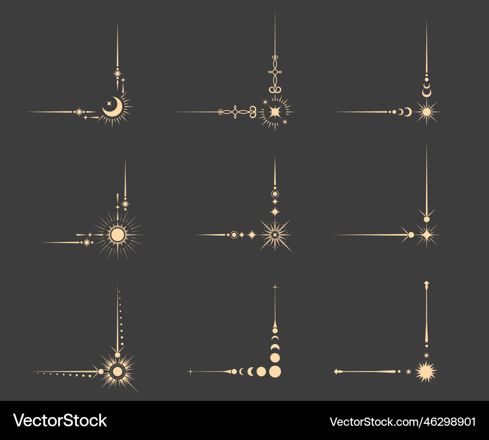 Set of mystical corners and frames borders magic Vector Image
