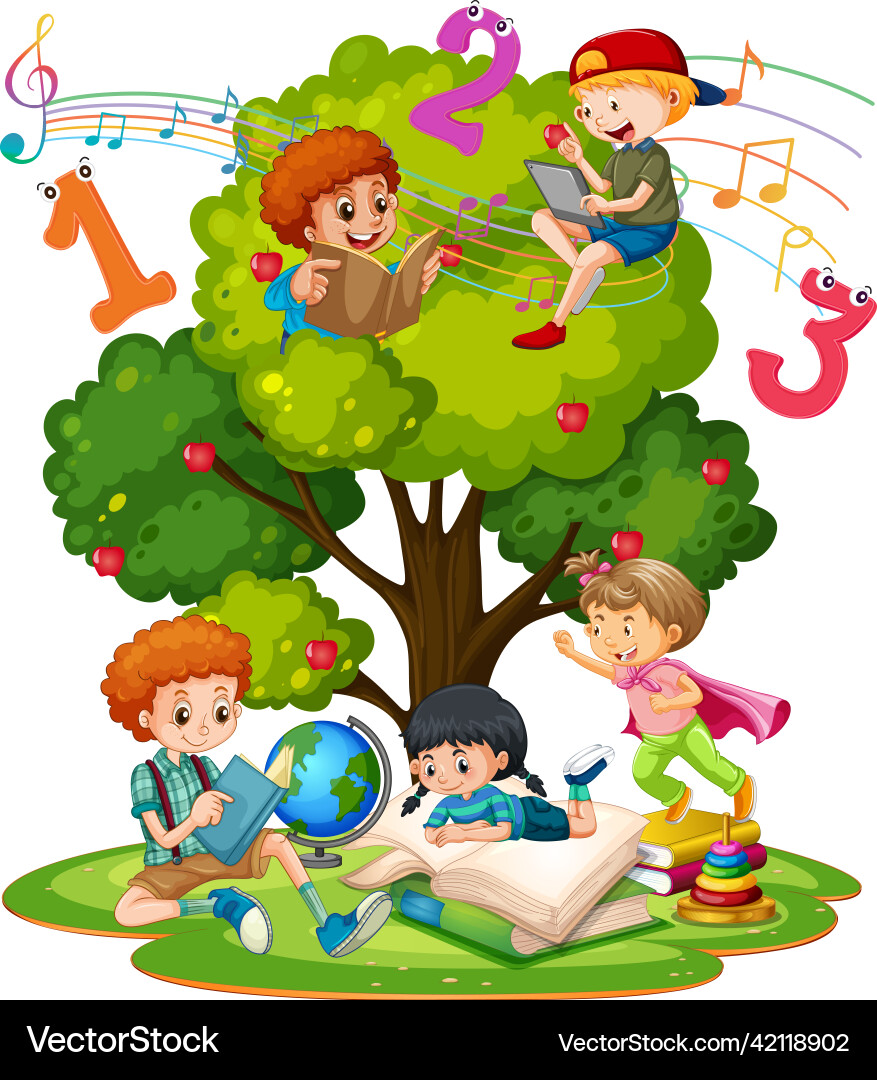 A children are reading books on stack Royalty Free Vector