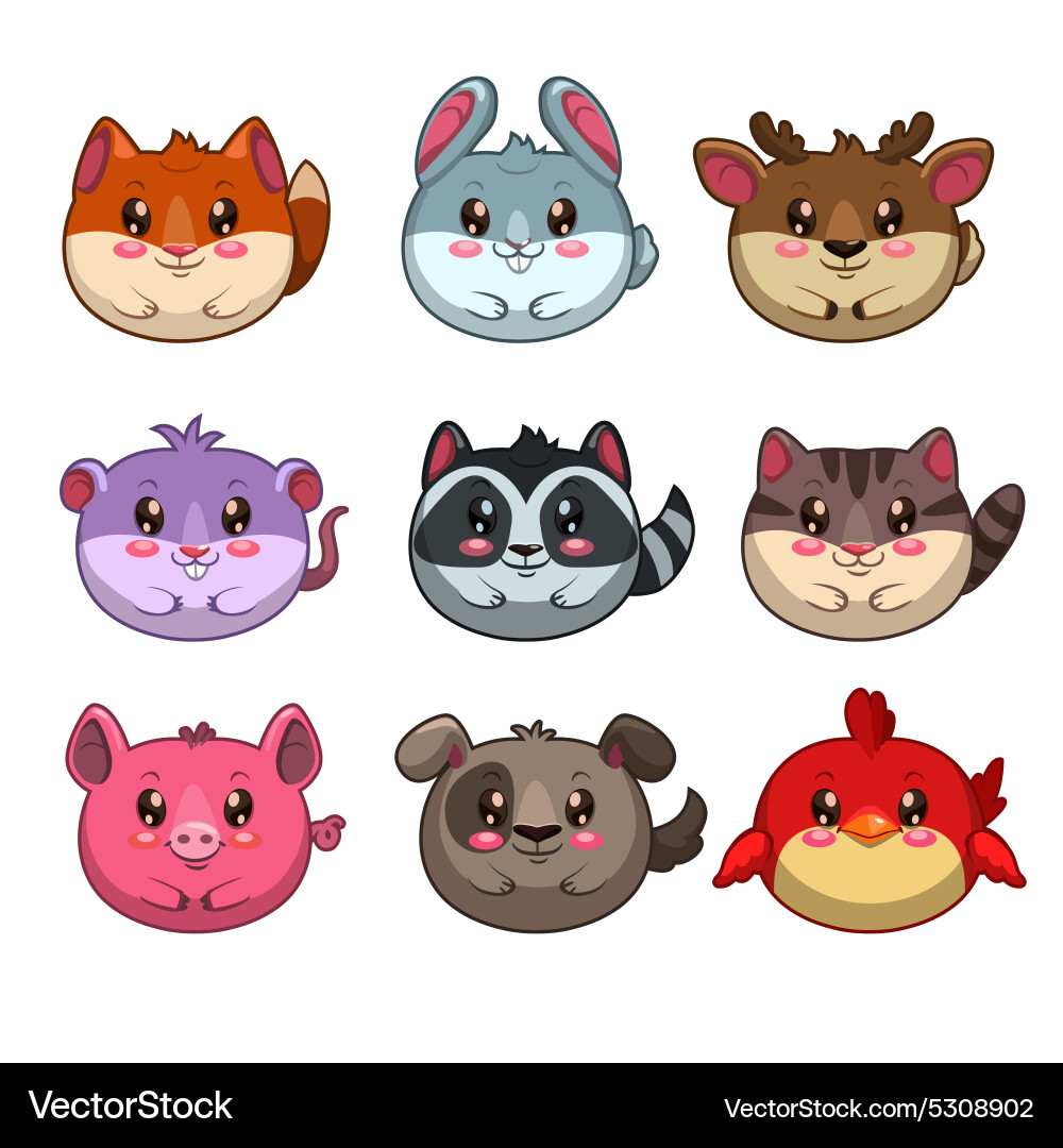 Adorable Round Animal Set Royalty Free Vector Image