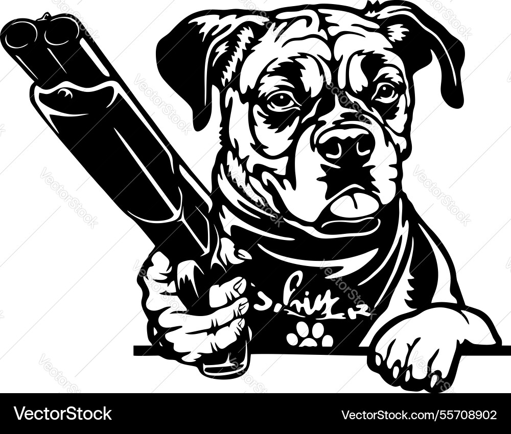 Bad boxer - dog with gun stencil Royalty Free Vector Image
