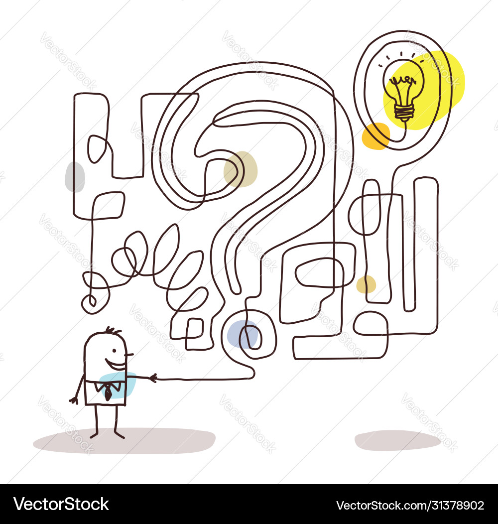 Cartoon businessman with maze and solution Vector Image