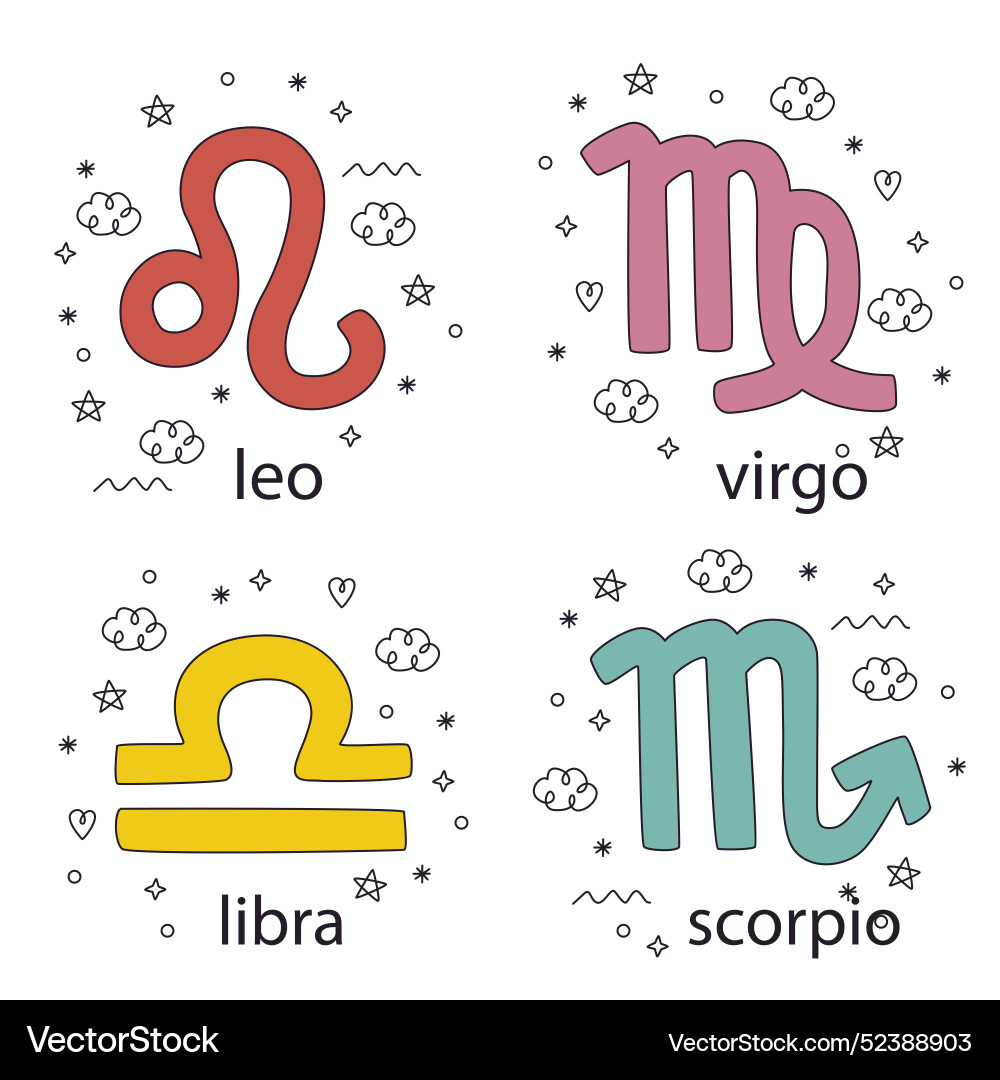 Hand drawn astrological sign sticker collection Vector Image