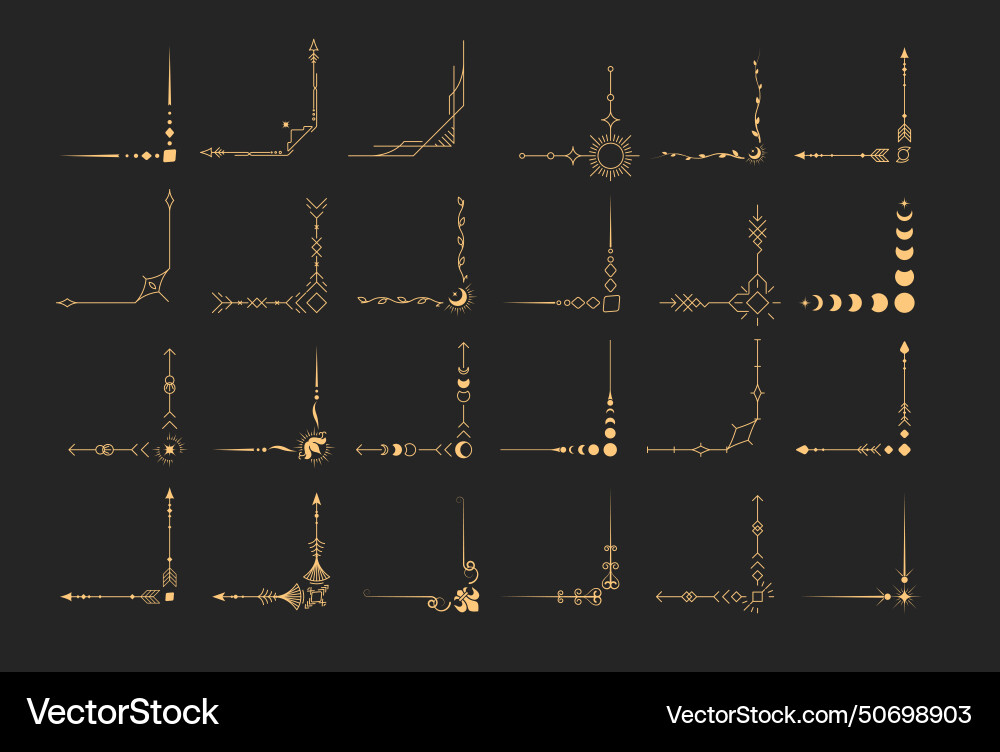 Mystical corners set frames and borders in tarot Vector Image