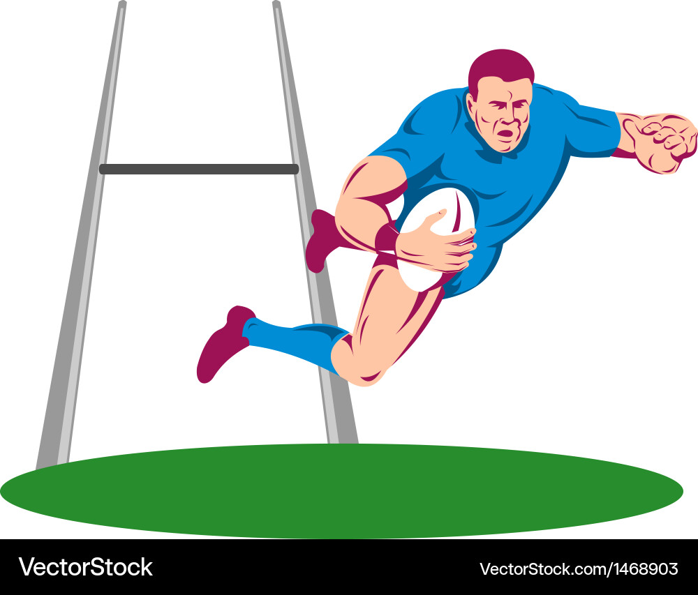 Rugby player diving to score a try Royalty Free Vector Image