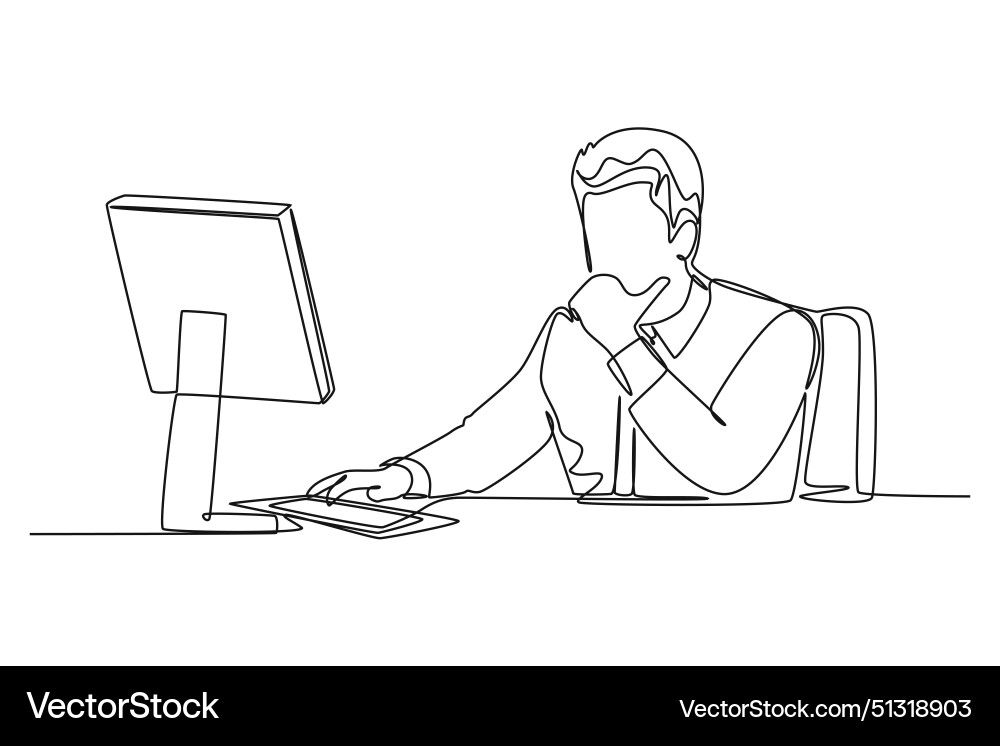 Single one line drawing young startup ceo sitting Vector Image