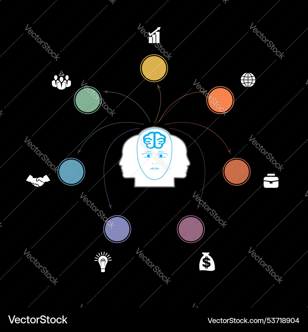 Brain storm 7 option black Royalty Free Vector Image