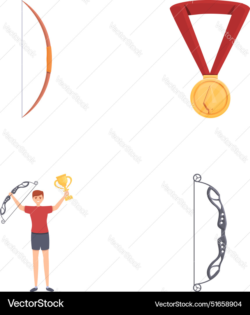 Crossbow shooting icons set cartoon Royalty Free Vector