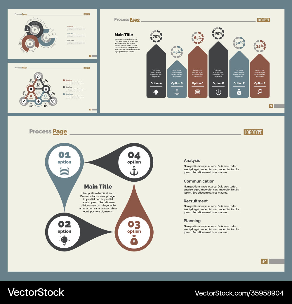 Four statistics charts slide templates set Vector Image