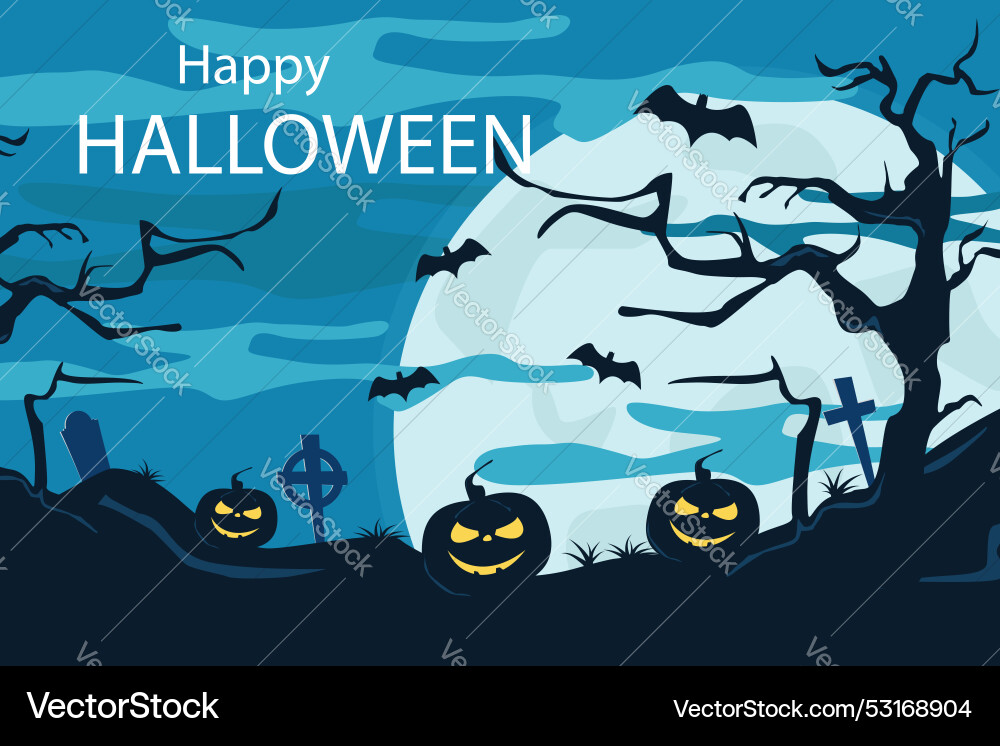 Halloween background with cemetery pumpkin death Vector Image