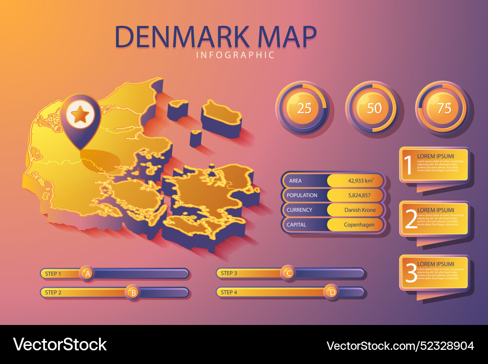 Isometric denmark map infographic Royalty Free Vector Image
