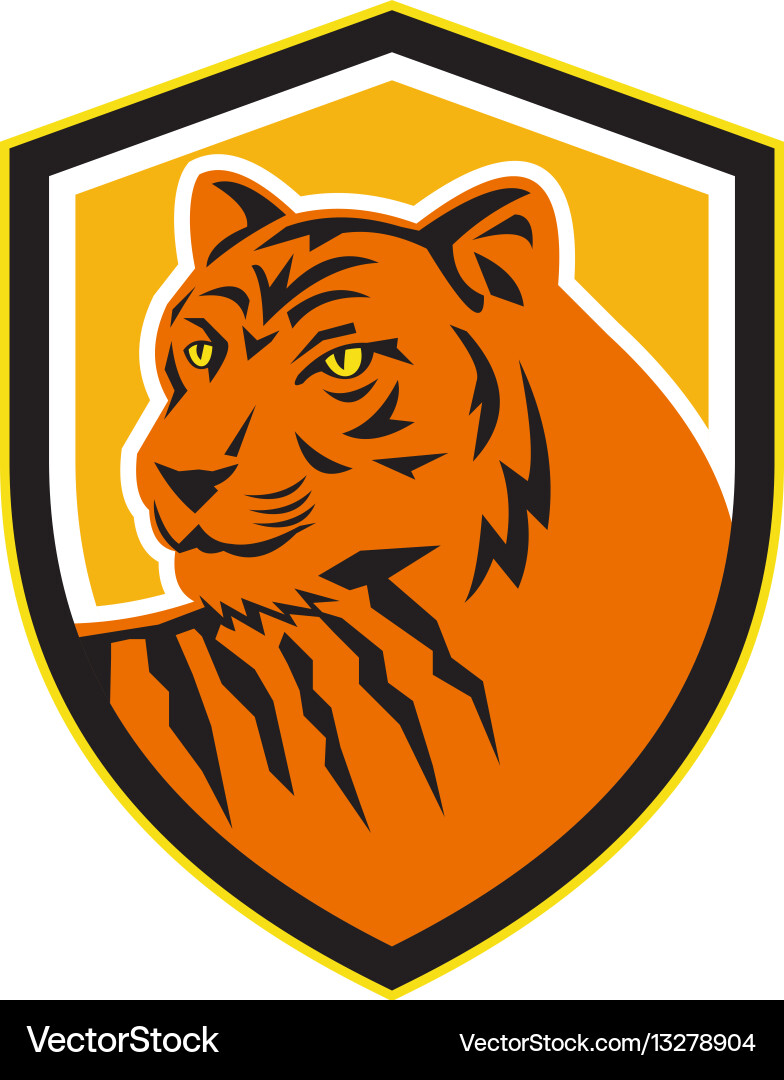 Tiger head front crest retro Royalty Free Vector Image