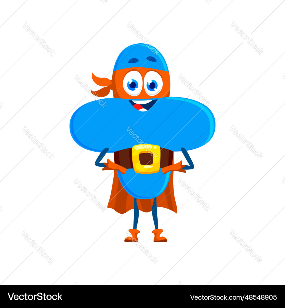 Cartoon math plus number superhero character Vector Image