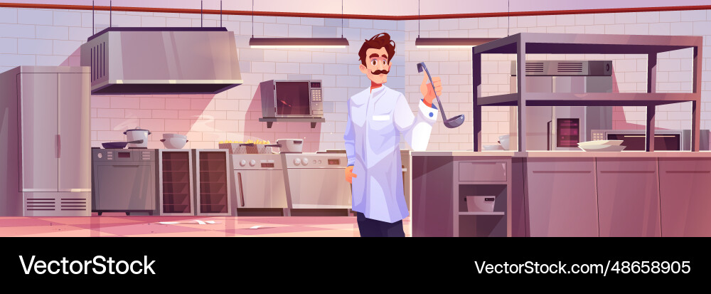 Chef on restaurant kitchen interior Royalty Free Vector