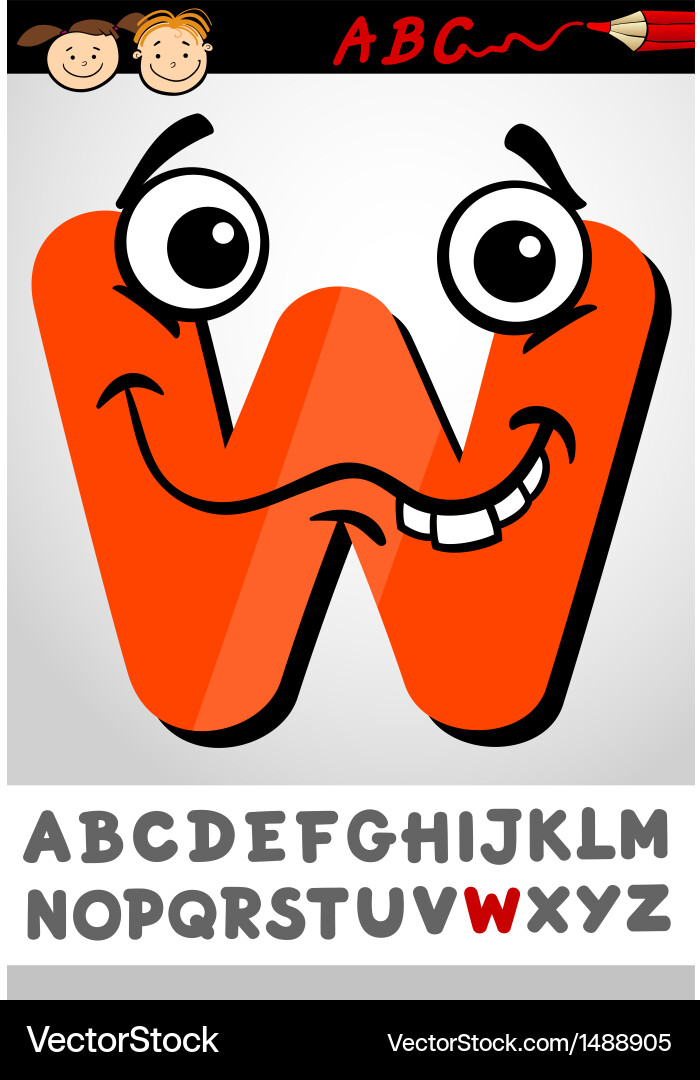 Funny letter w cartoon Royalty Free Vector Image