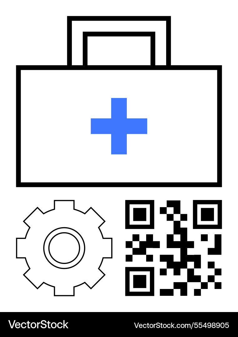 Medical kit with cross qr code and gear icon Vector Image