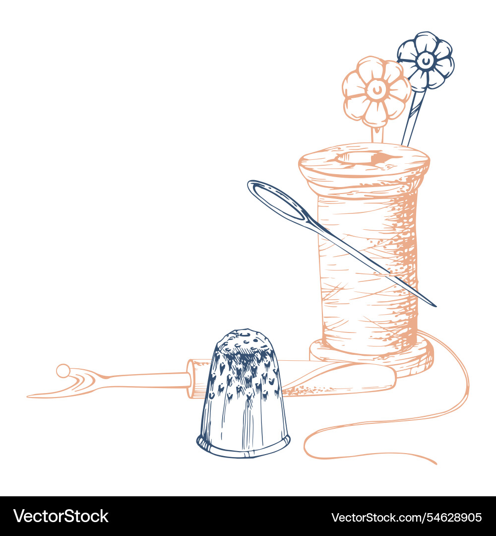 Wooden bobbin thread spool thimble seam ripper Vector Image