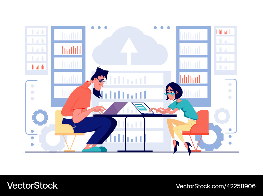 Data center concept in flat cartoon design Vector Image