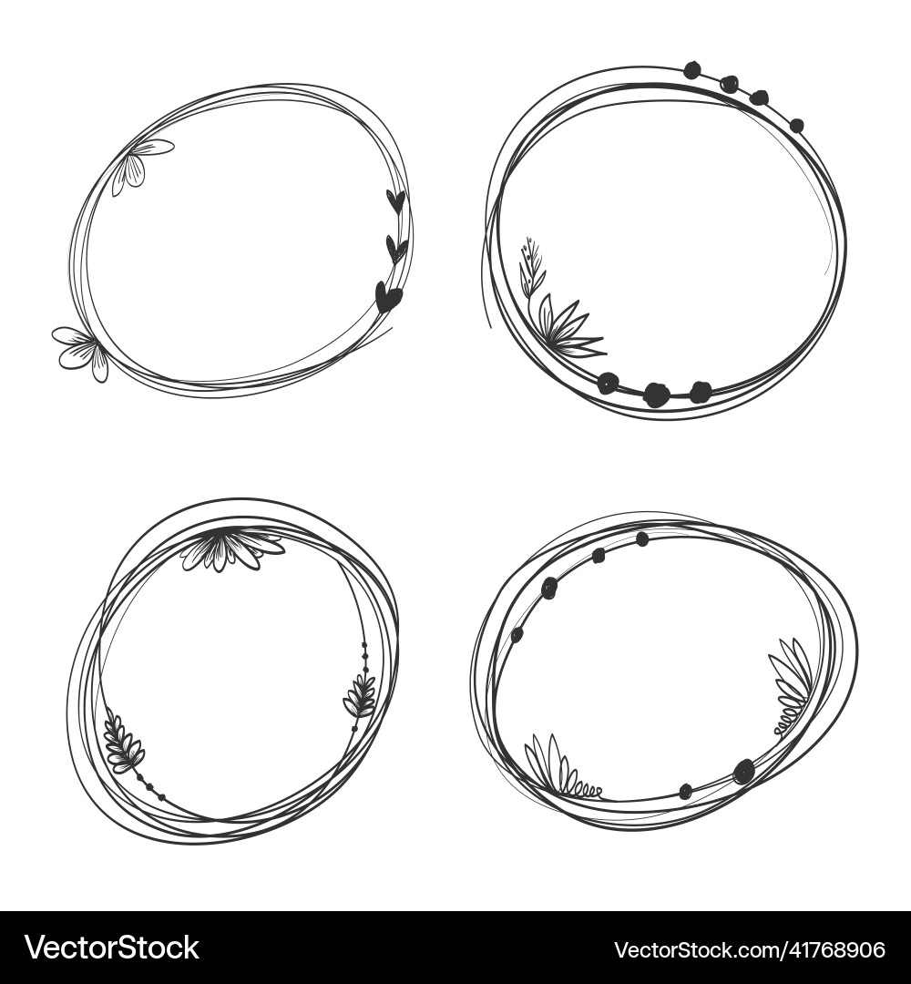 Doodle scribble hand drawn floral circle frame Vector Image