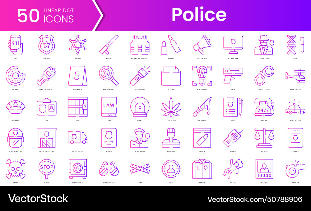 Set of police icons gradient style icon bundle Vector Image