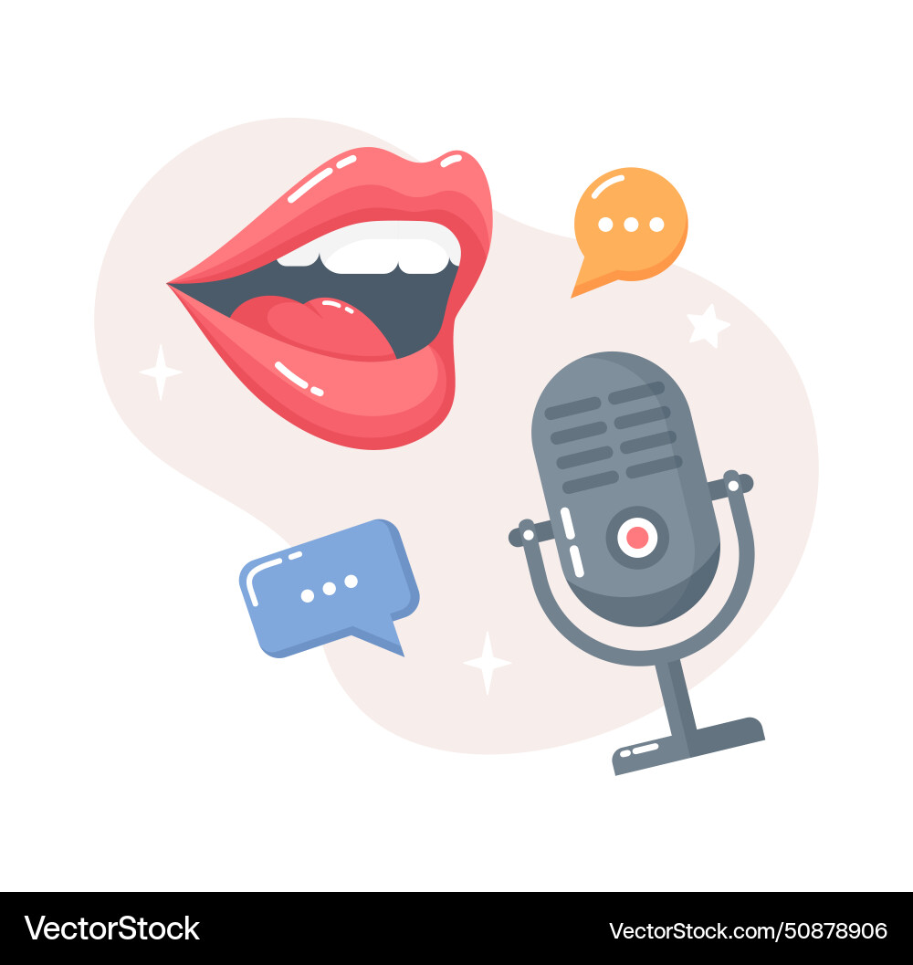 Talking mouth microphone and speech bubbles Vector Image