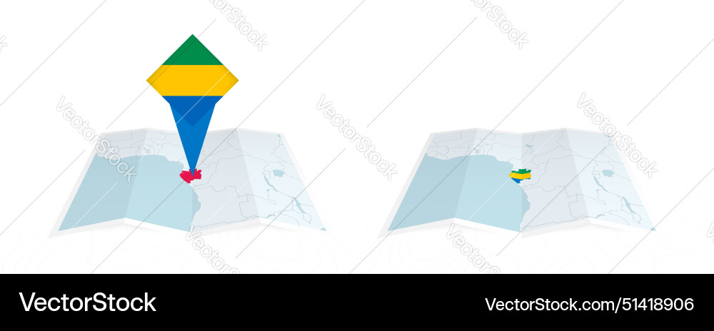 Two versions of an gabon folded map one with a Vector Image