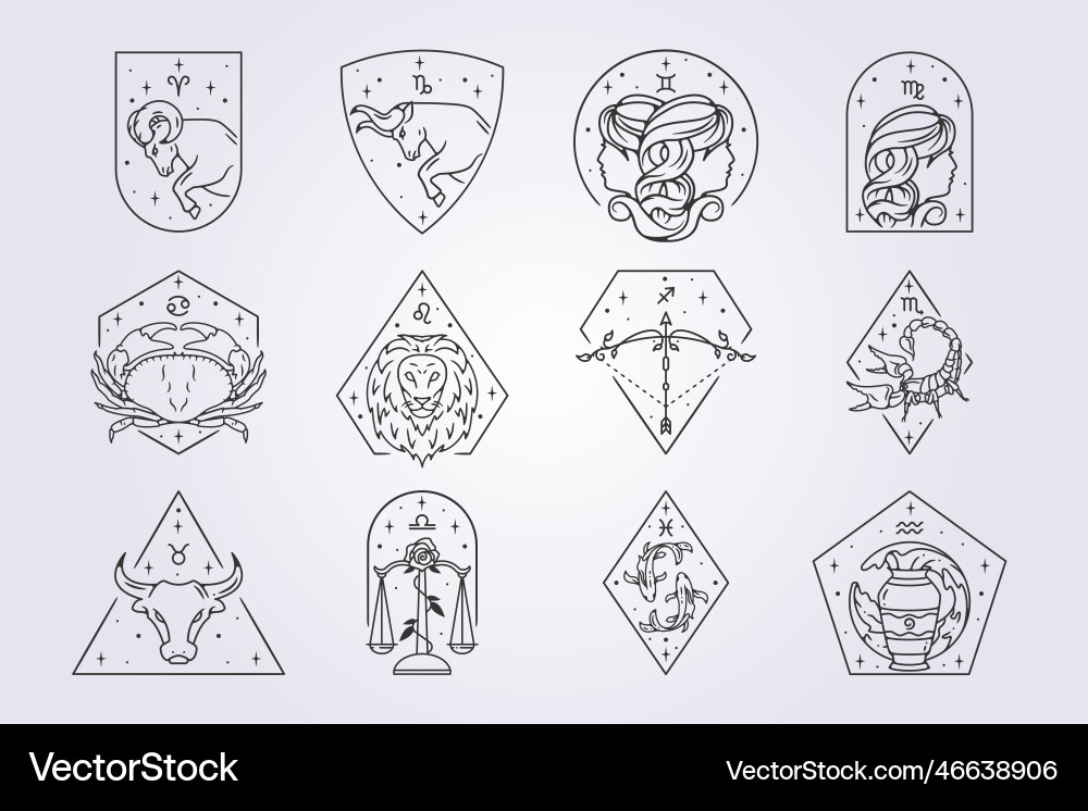 Zodiac Signs Line Art Collection Royalty Free Vector Image