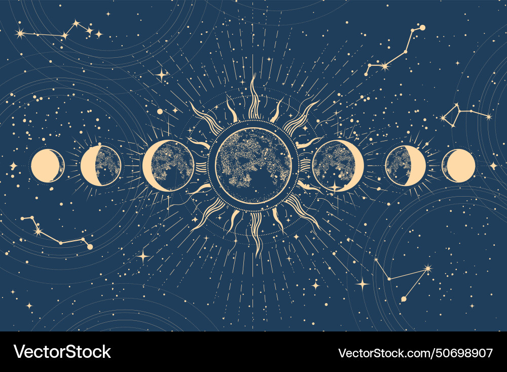 Lunar phases and moon eclipse mystical Royalty Free Vector