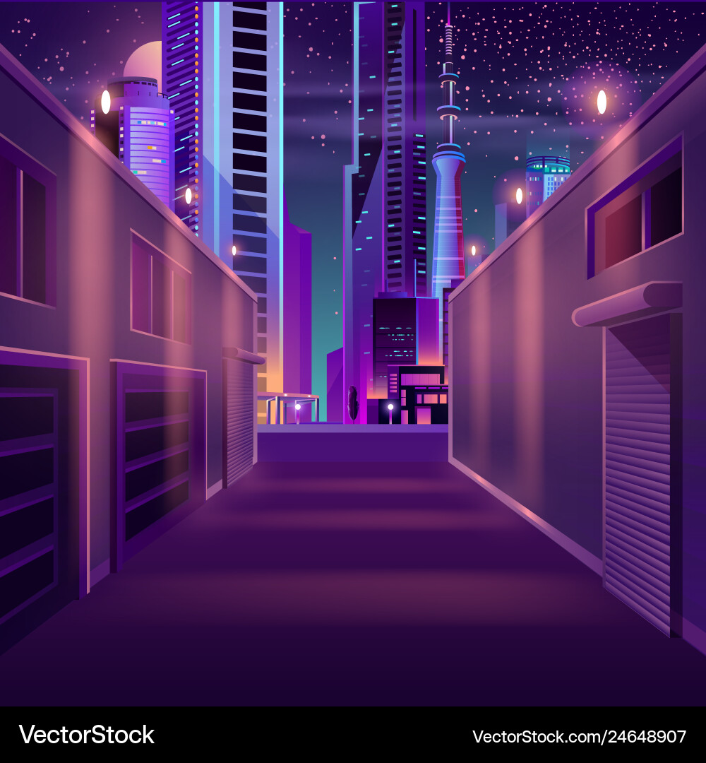 Night city empty side street cartoon Royalty Free Vector