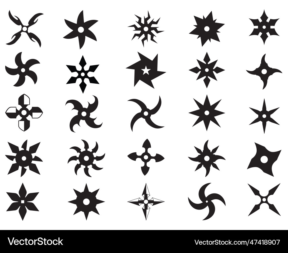 Ninja stars silhouette bundle Royalty Free Vector Image