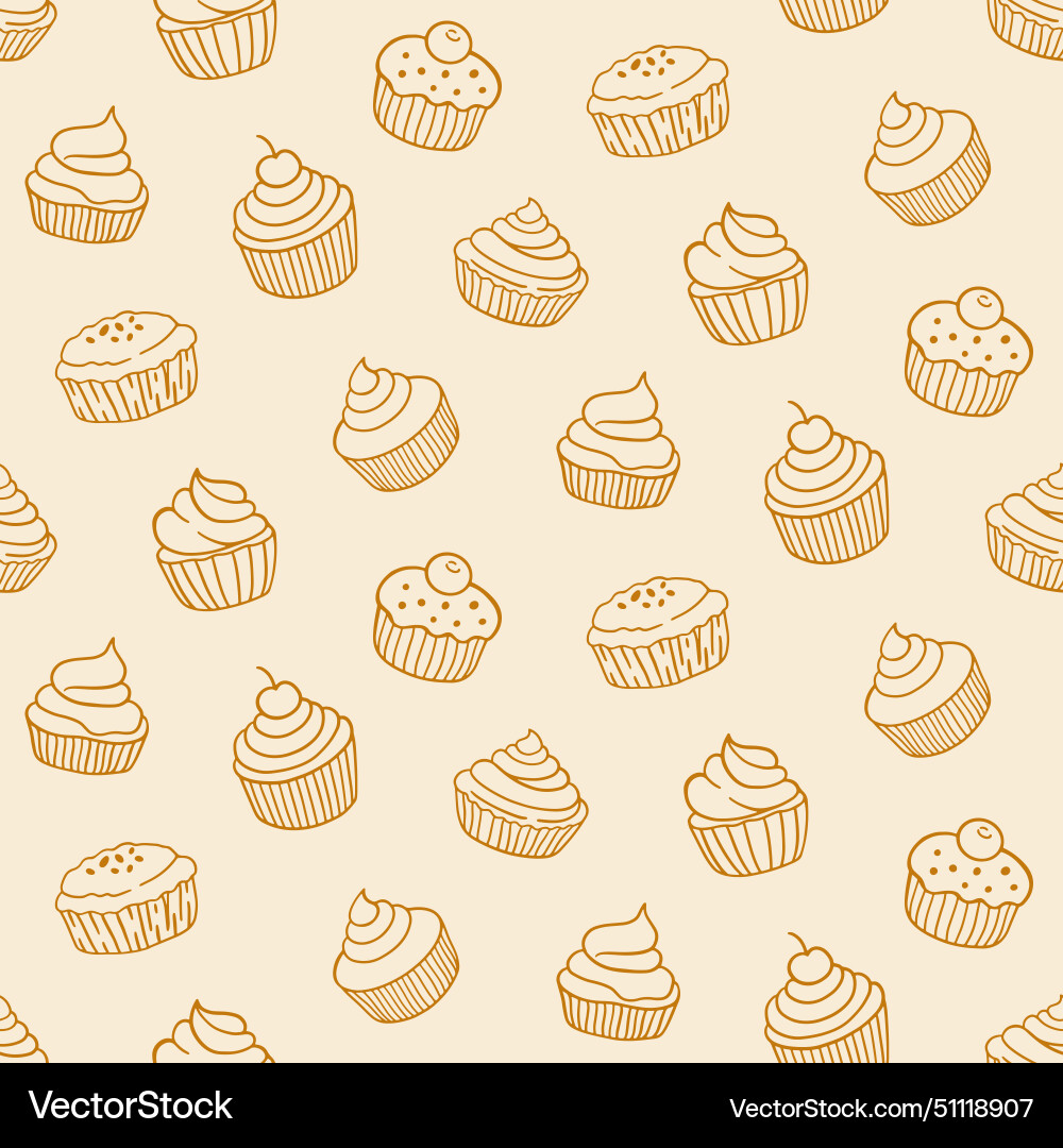 Pastry sweet bakery seamless pattern cupcakes Vector Image